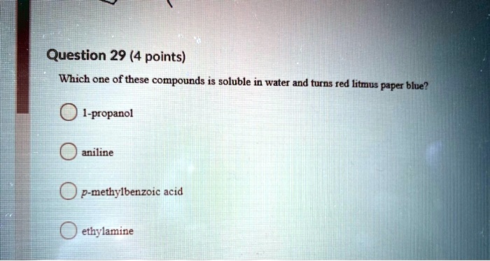 SOLVED: Question 29 (4 points) Which one of these compounds is soluble ... SOLVED: Question 29 (4 points) Which one of these compounds is soluble ...