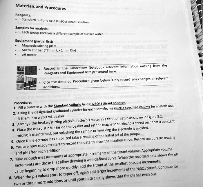SOLVED: Materials and Procedures Reagents: Standard Sulfuric Acid (H,SO:) titrant solution ...