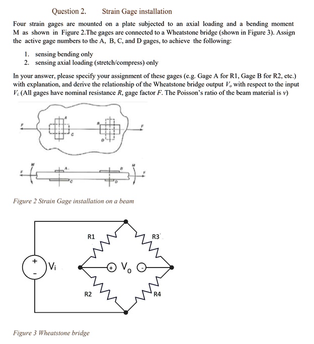 Question 2. Strain Gage installation Four strain gages are mounted on a ...