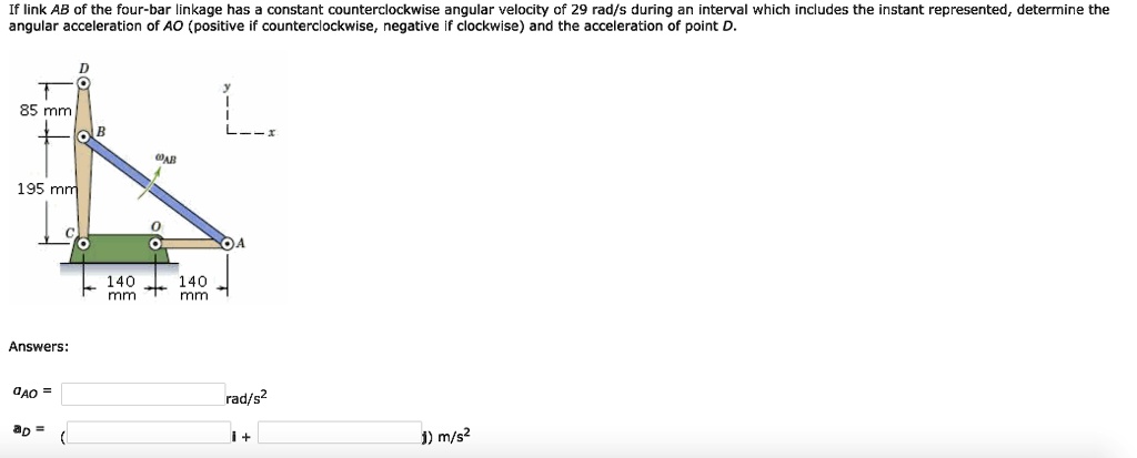 SOLVED: If link AB of the four-bar linkage has a constant counterclockwise angular velocity of ...