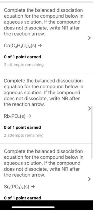 SOLVED: Complete the balanced dissociation equation for the compound below in aqueous solution ...