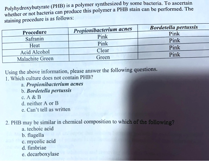 SOLVED:(PHB) is polymer synthesized by some bacteria To ascertain ...