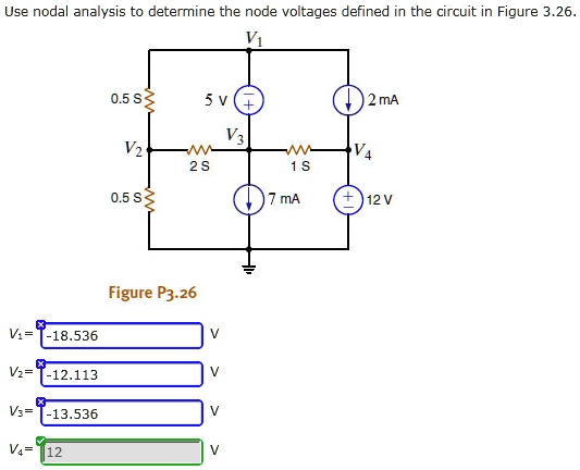 SOLVED: Use nodal analysis to determine the node voltages defined in the circuit. Use nodal ...