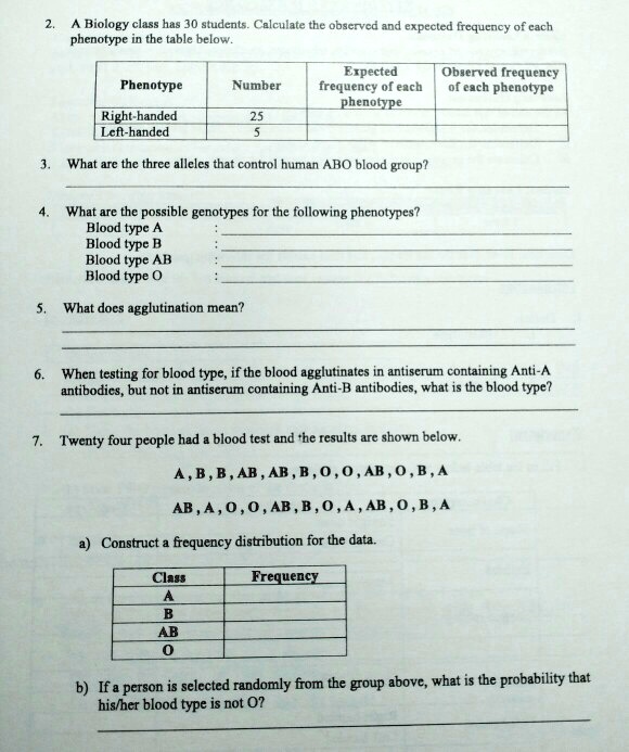 biology class has j0 students calculate the observed and expected ...