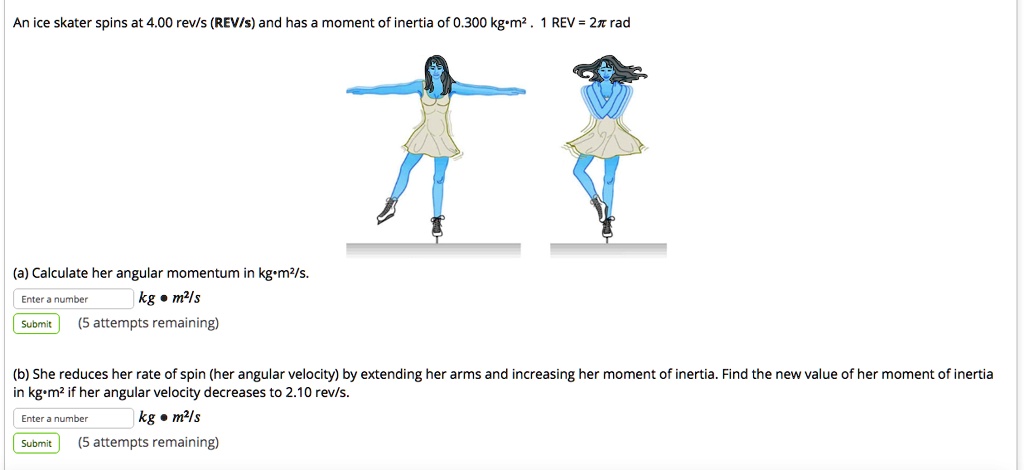 SOLVED: An ice skater spins at 4.00 revls (REVIs) and has moment of ...