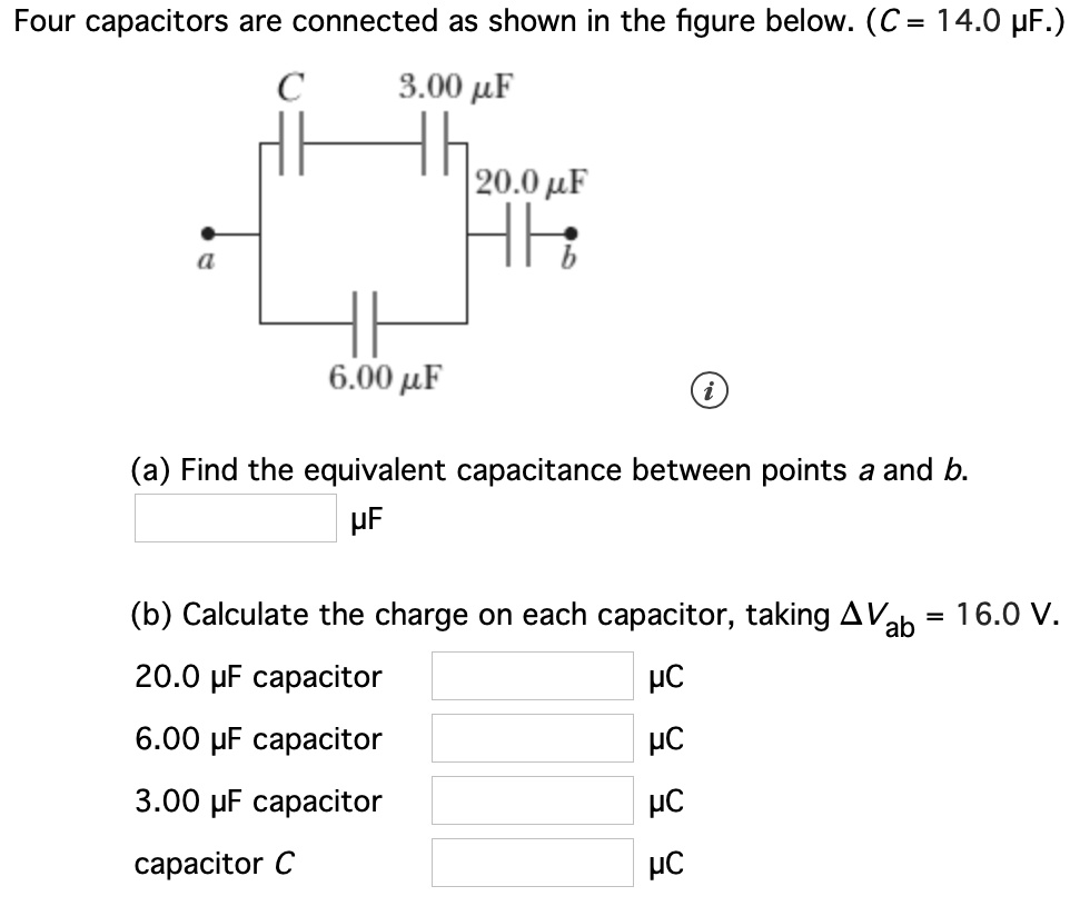 SOLVED: Four capacitors are connected as shown in the figure below: (C ...