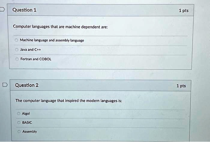 Solved Question1 1pts Computer Languages That Are Machine Dependent