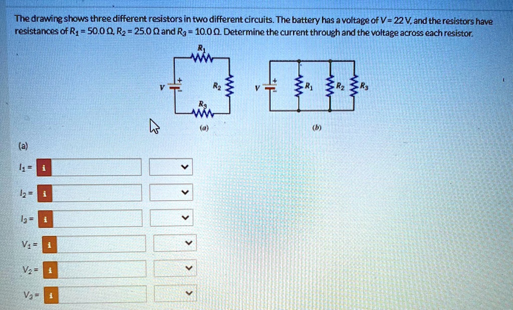 SOLVED: The drawing shows three different resistors in two different ...