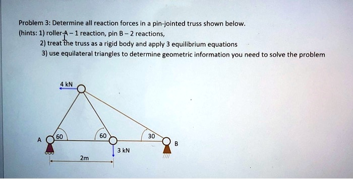SOLVED: Problem 3: Determine all reaction forces in pin-jointed truss ...