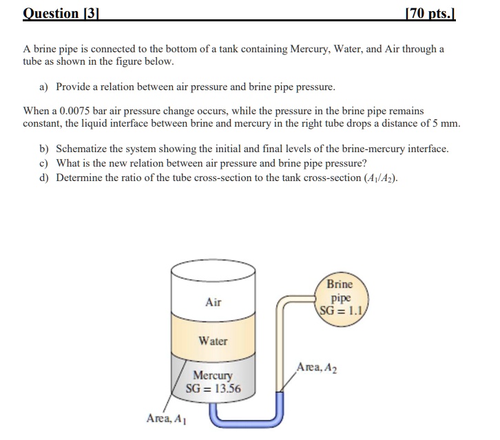 SOLVED: Question [3] [70 pts.] A brine pipe is connected to the bottom ...