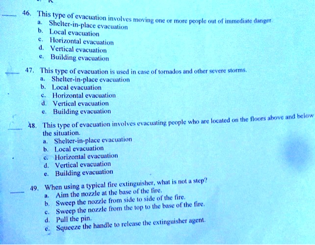 a. Shelter-in-place evacuation b. Local evacuation c. Horizontal ...
