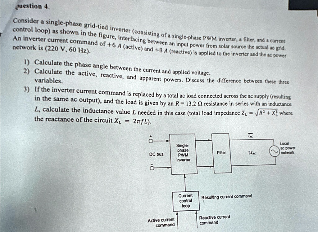 Question 4: Consider a single-phase grid-tied inverter (consisting of a single-phase PWM ...