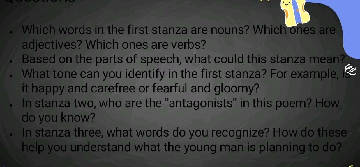 - Which words in the first stanza are nouns? Which ones are adjectives ...