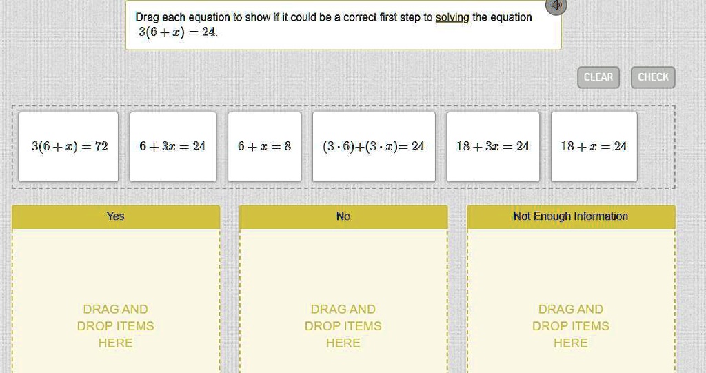 SOLVED: PLEASE HELP! Drag each equation to show if it could be a correct first step to solving ...