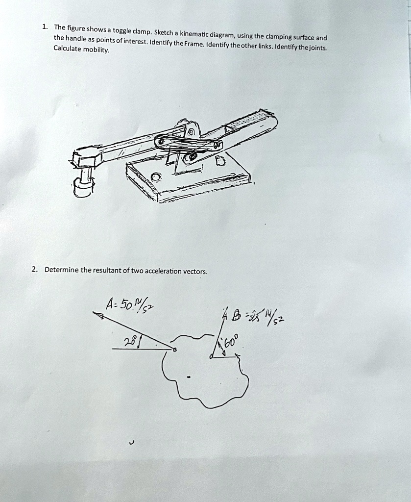 The figure shows a toggle clamp. Sketch a kinematic diagram, using the clamping surface and the ...