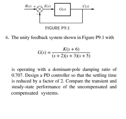 R(s) + E(s) C(s) G(s) FIGURE P9.1 6. The unity feedback system shown in Figure P9.1 with G(s ...