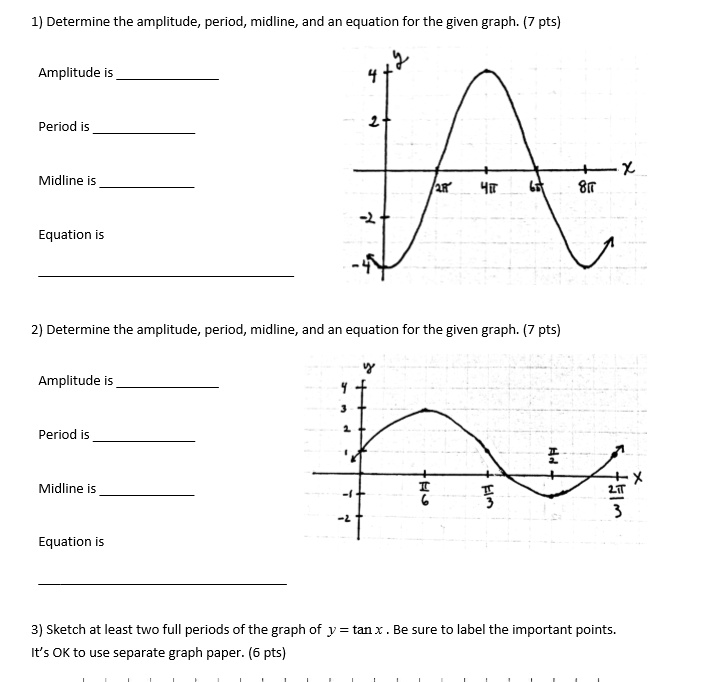 1 determine the amplitude period midline and an equation for the given ...