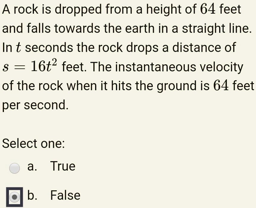 a rock is dropped from a height of 64 feet and falls towards the earth ...
