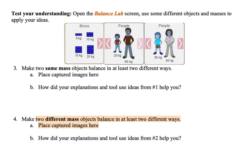 test your understanding open the balance lab screen use some different ...