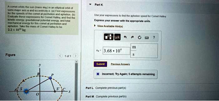 SOLVED: A comet orbits the sun (mass ms) in an elliptical orbit of semi ...