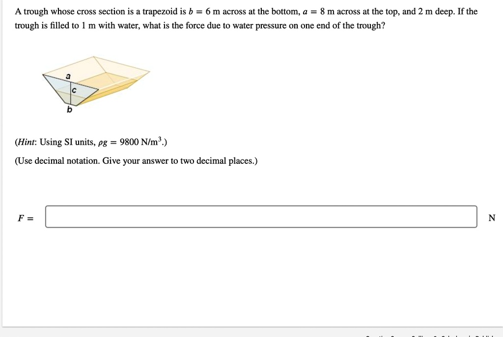 SOLVED: A trough whose cross section is a trapezoid is b=6m across at ...