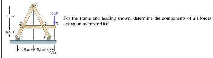 A 12 kN 1.2 m B C For the frame and loading shown, determine the ...