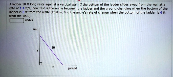 SOLVED: A ladder 10 ft long rests against a vertical wall. If the ...