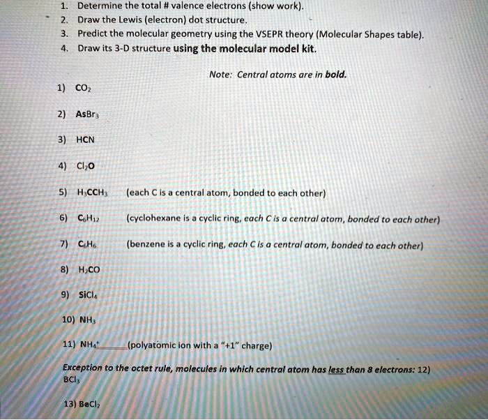 SOLVED: Determine the total number of valence electrons (show work). Draw the Lewis (electron ...