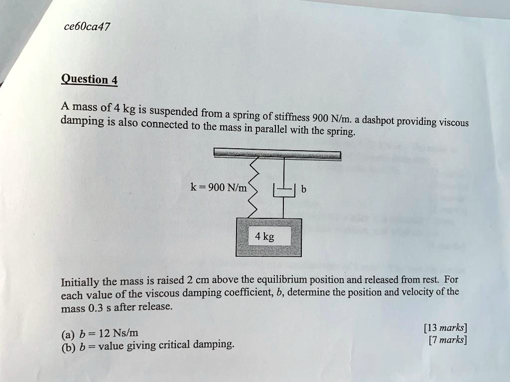 SOLVED: ce60ca47 Question 4 A mass of 4 kg is suspended from a spring ...