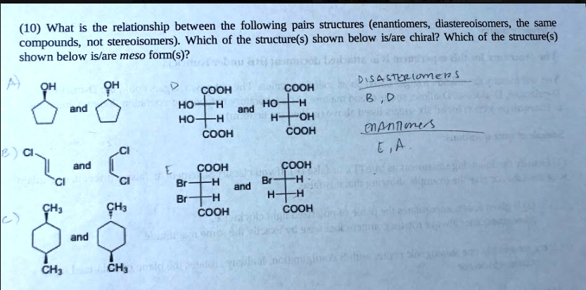 SOLVED: What is the relationship between the following pairs of structures (enantiomers ...
