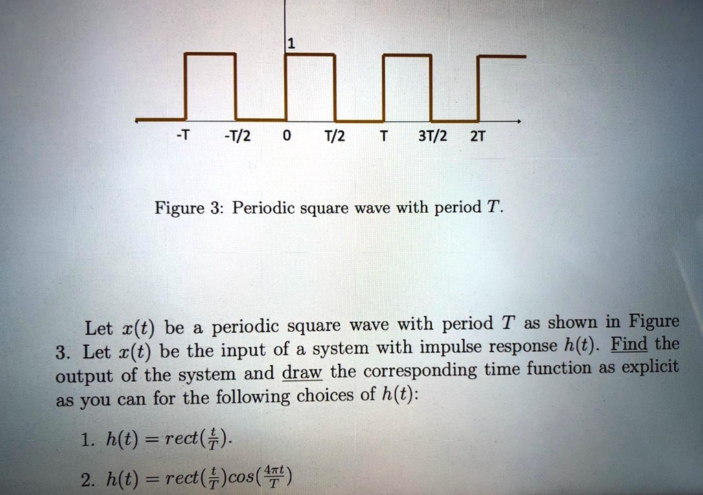 SOLVED: Texts: -T -T/2 0 T/2 T 3T/2 2T Figure 3: Periodic square wave with period T. Let x(t) be ...