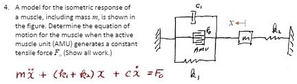 4. A model for the isometric response of a muscle, including mass m, is ...