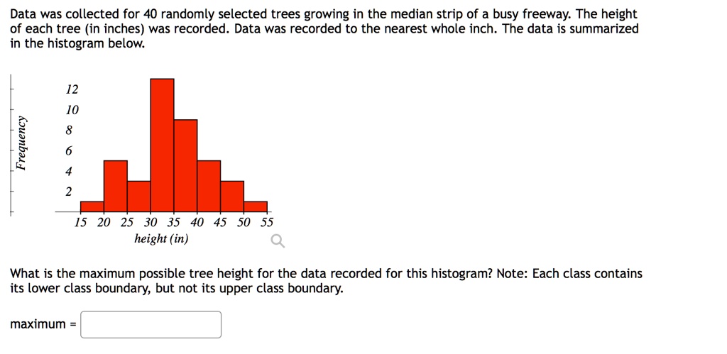SOLVED: Data was collected for 40 randomly selected trees growing in the median strip of a busy ...