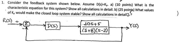 1. Consider the feedback system shown below. Assume D(s)=Kp. a) (10 ...