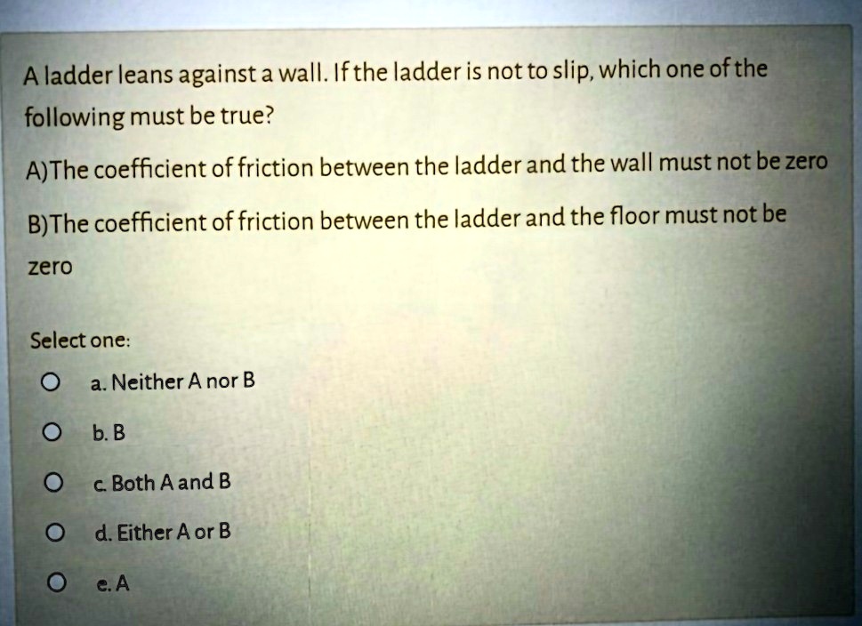 SOLVED: A ladder leans against a wall Ifthe ladder is not to slip,which ...