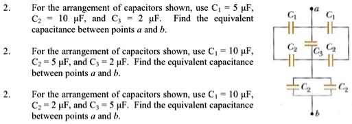SOLVED: For the arrangement of capacitors shown, use C1 = 10 pF and C2 = 2 pF. Find the ...