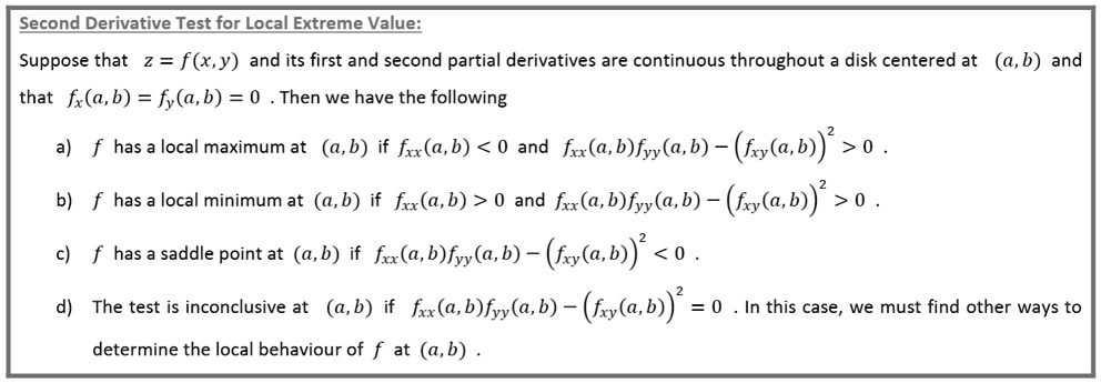 second derivative test for local extreme value suppose that 2 fxy and ...