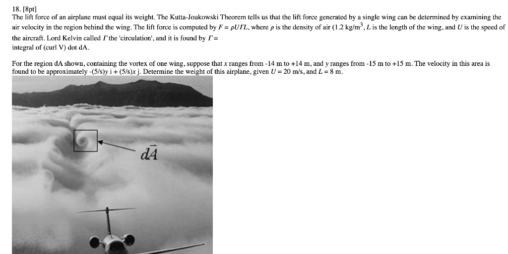 Solved The Lift Force Of An Airplane Must Equal Its Weight The Kutta
