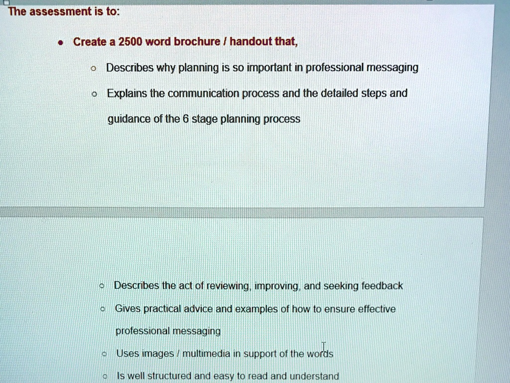 SOLVED: 'The assessment is to: Create a 2500 word brochure handout that ...
