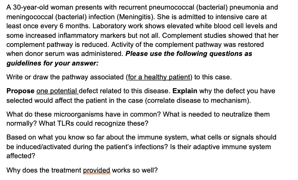 A 30-year-old woman presents with recurrent pneumococcal (bacterial ...
