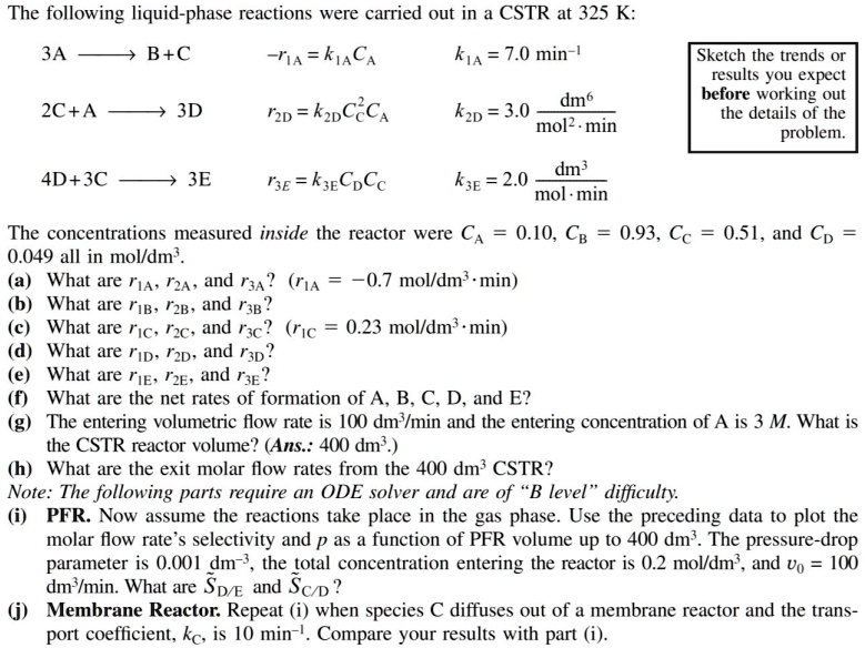 h what are the exit molar flow rates from the 400 dm3 cstr i pfr now ...