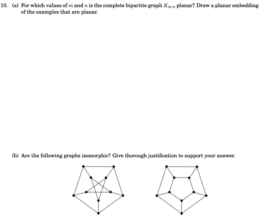 10. (a) For which values of m and n is the complete bipartite graph Km,n planar? Draw a planar ...