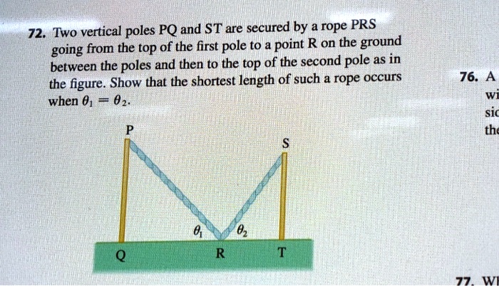 72. Two vertical poles PQ and ST are secured by a rope PRS going from ...