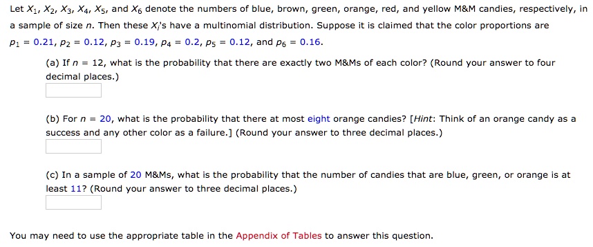 Let X1, X2, X3, X4, X5, and X6 denote the numbers of blue, brown, green ...