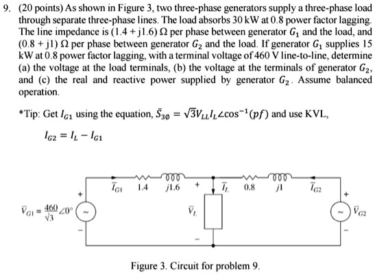 SOLVED: 9. 20 points As shown in Figure 3, two three-phase generators ...