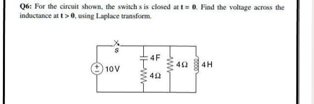 SOLVED: Q6: For the circuit shown the switch is closed 4 ( = 0. Find the voltage across the ...