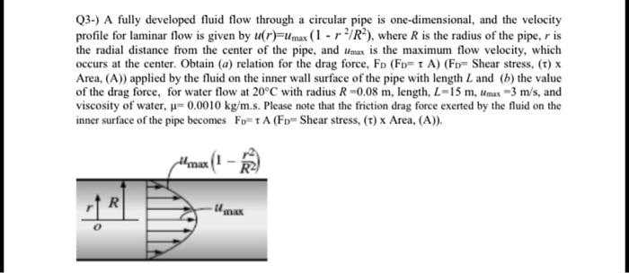 SOLVED: Q3 - A fully developed fluid flow through a circular pipe is ...