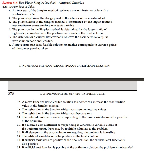 SOLVED: True/False problems having to do with the two-phase simplex ...