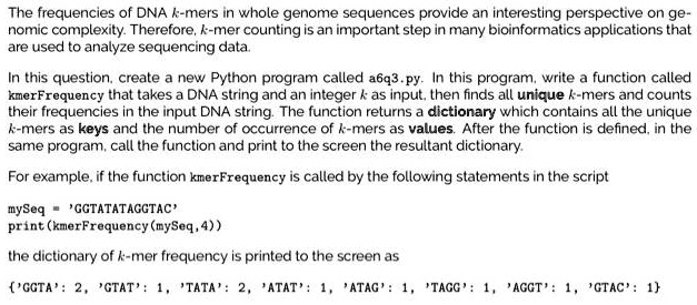 The frequencies of DNA k-mers in whole genome sequences provide an ...