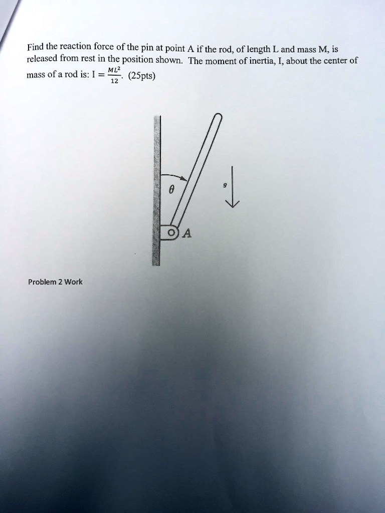 Find the reaction force of the pin at point A if the rod, of length L ...